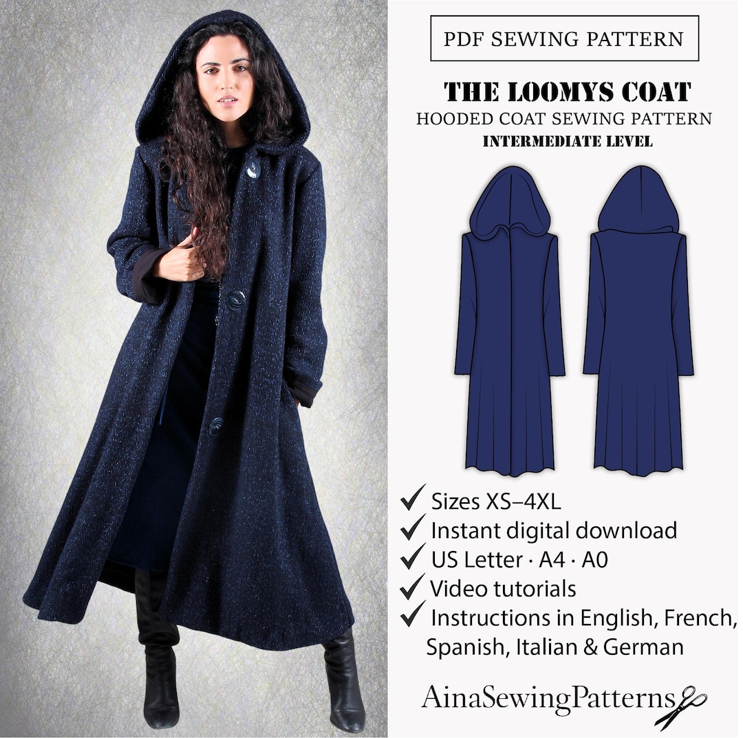 Hooded Coat Pattern | Winter Coat Pattern | Long Coat Sewing Pattern ...
