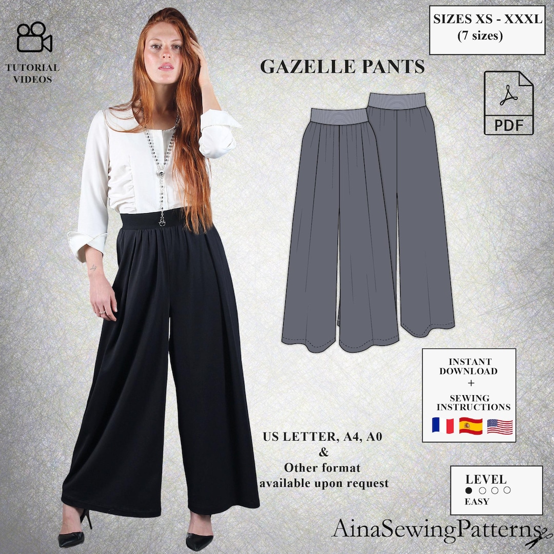 Women Pants Sewing Pattern | Elastic Waist Pants Pattern | Flared Pants ...