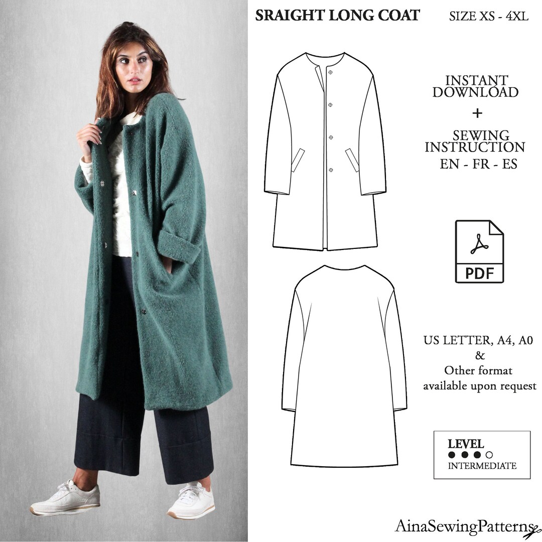 Women Coat Pattern Winter Coat Pattern Long Coat Sewing - Etsy UK