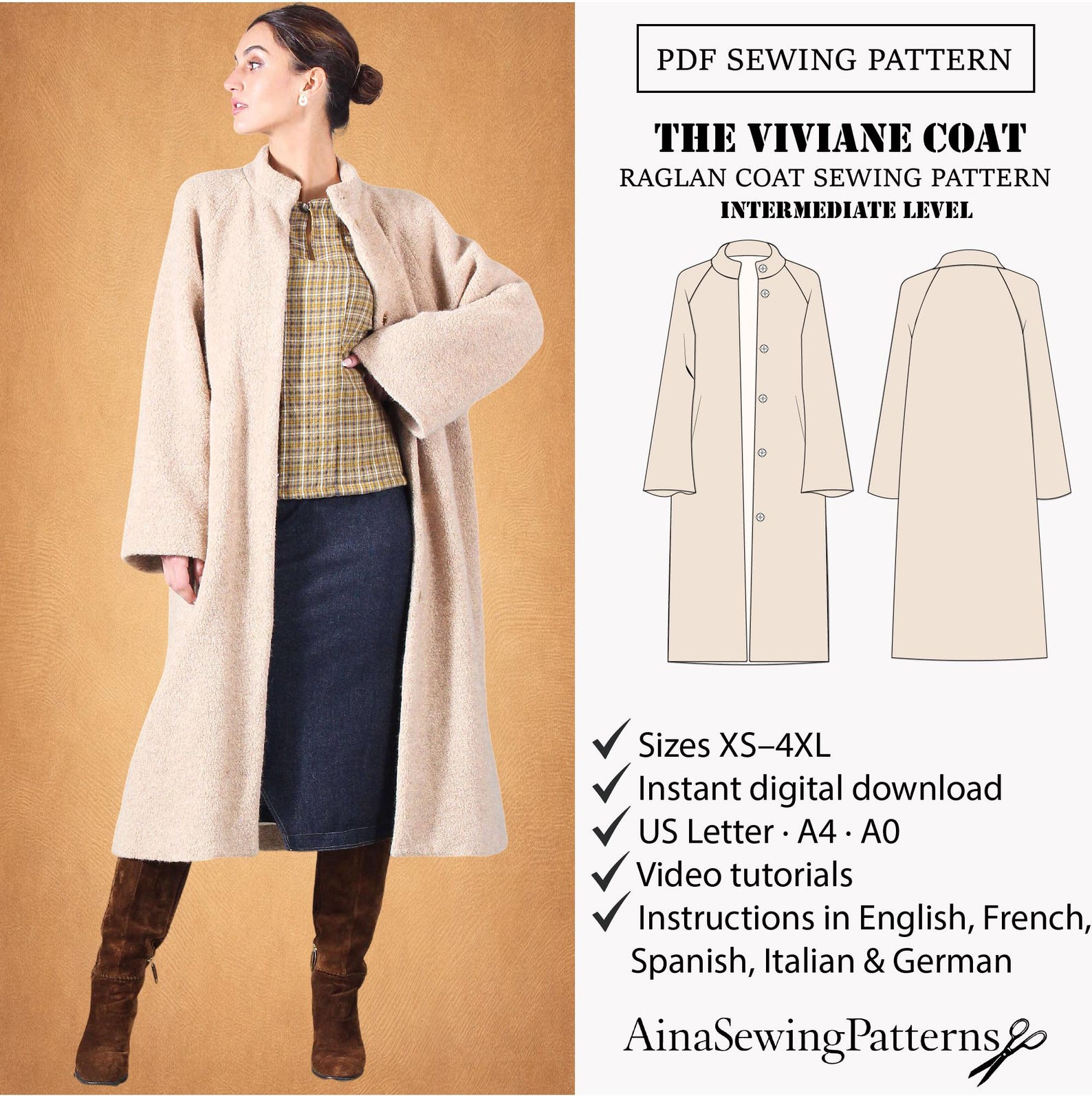 Women Coat Pattern | Winter Coat Pattern | Long Coat Sewing Pattern ...