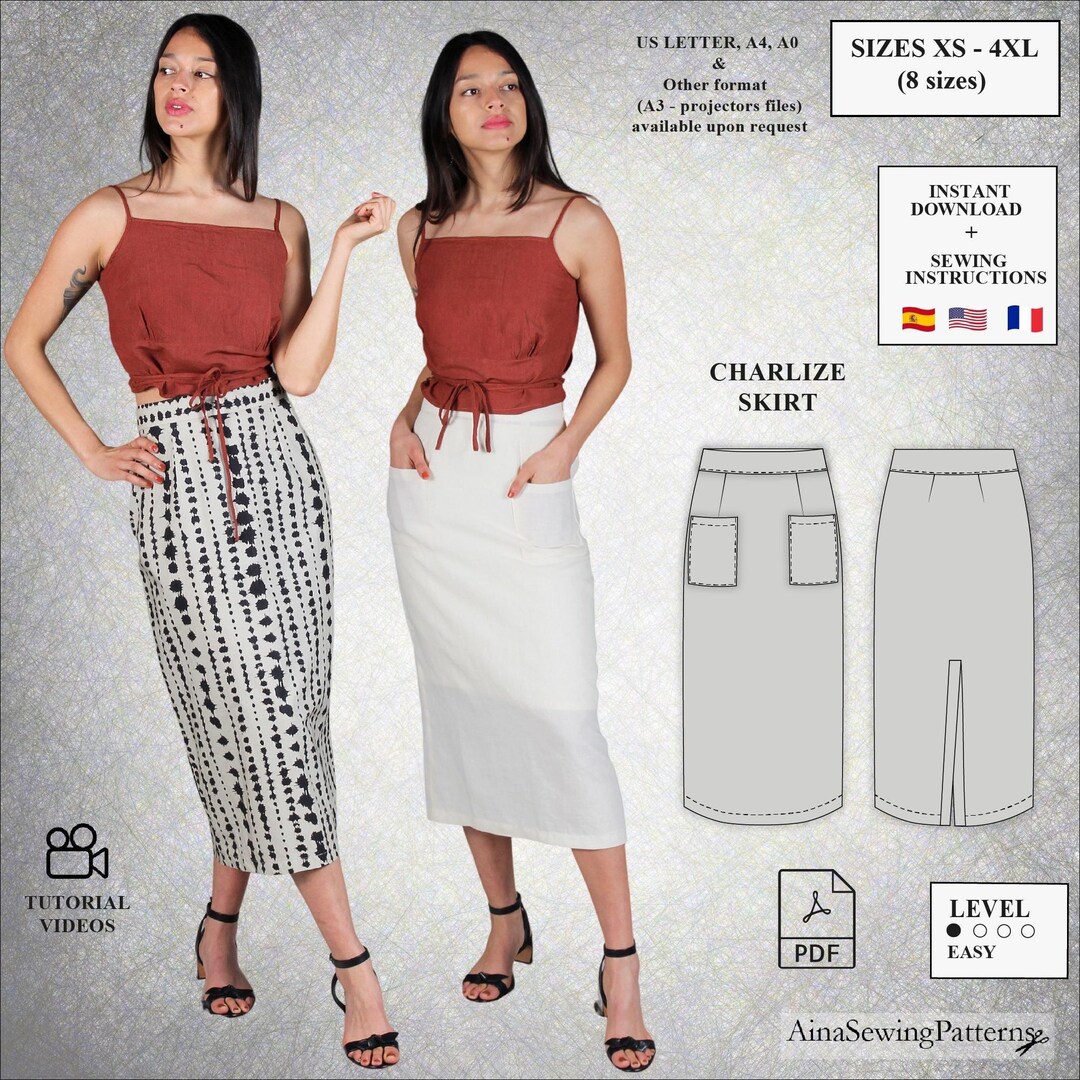 Women Skirt Pattern | Easy Skirt Pattern | High Waist Skirt Pattern | Fitted Skirt Pattern ...
