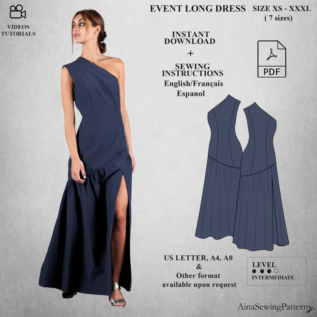 Event Dress Pattern Cocktail Dress Sewing Pattern One Shoulder Dress Pattern Long Summer Dress