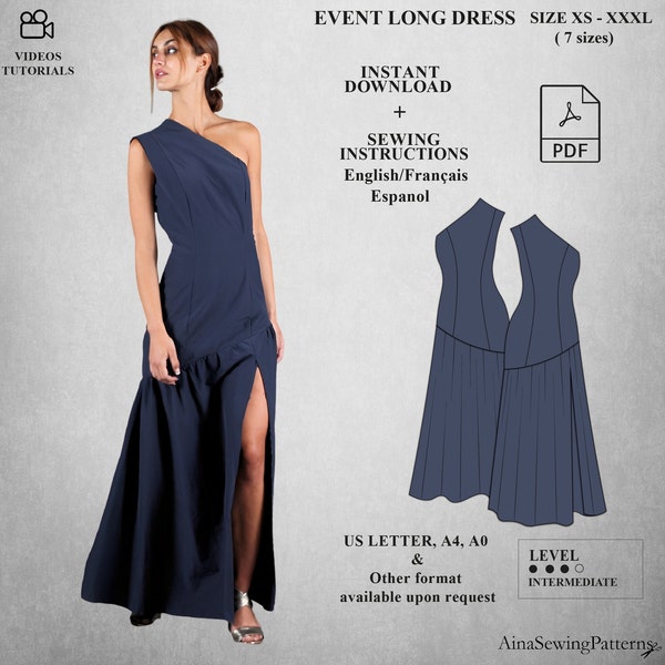 One Shoulder Dress Pattern - Etsy