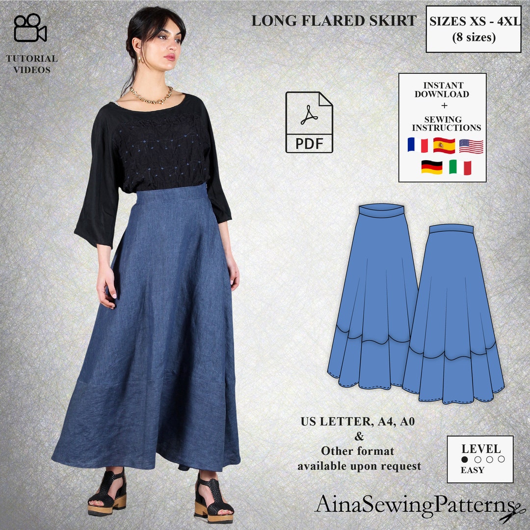 Women Skirt Pattern Easy Skirt Pattern Maxi Skirt Sewing Pattern Flared ...
