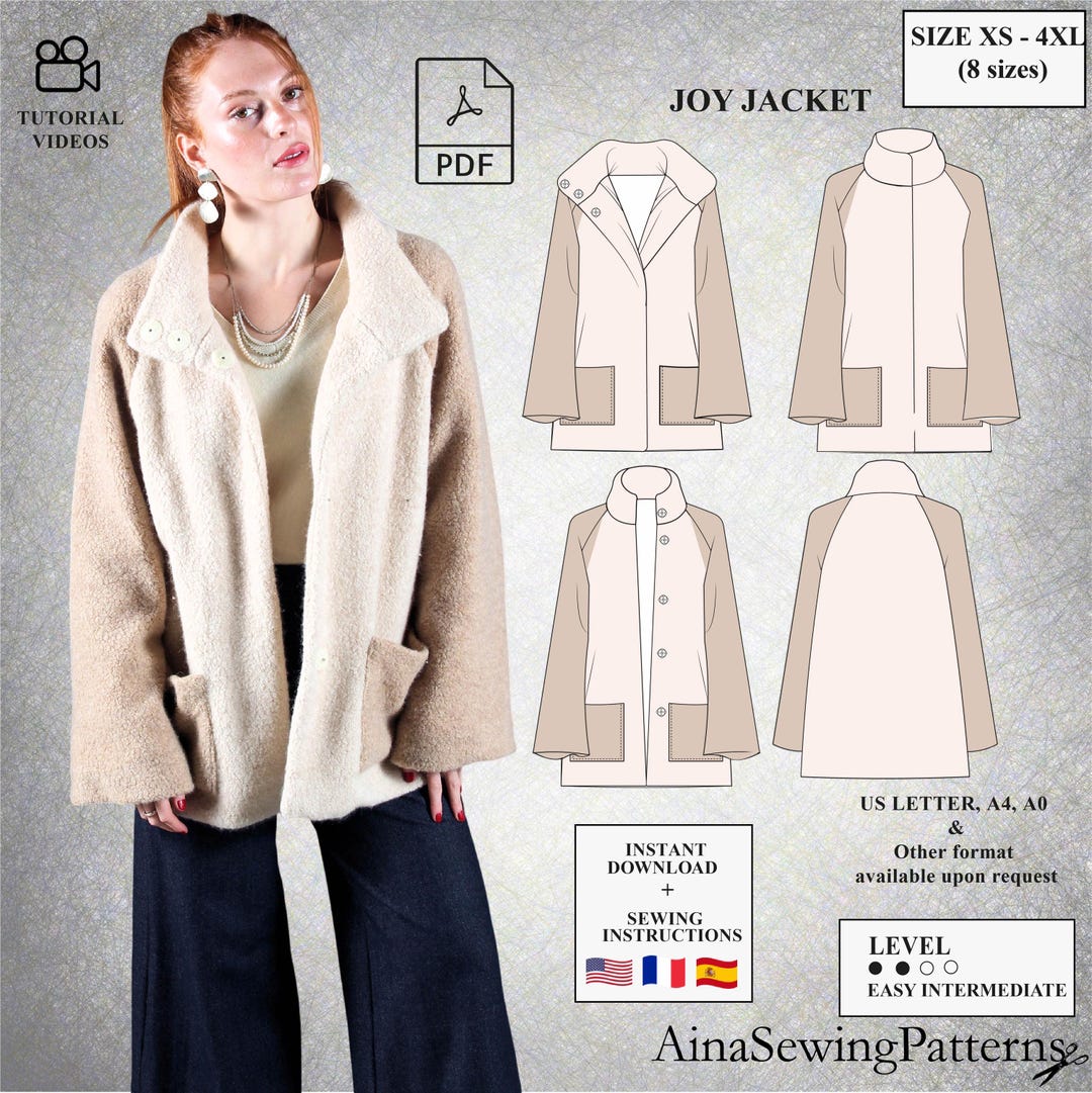 Women Jacket Pattern | Winter Coat Pattern | Raglan Coat Sewing Pattern ...