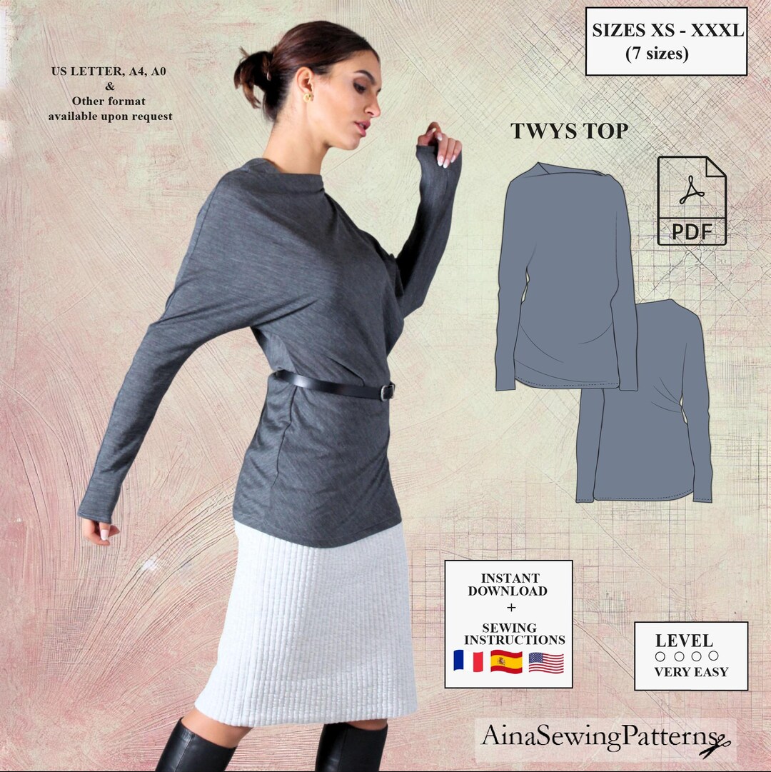 Top Sewing Pattern | Long Sleeve Top Sewing Pattern | Blouse Pattern ...