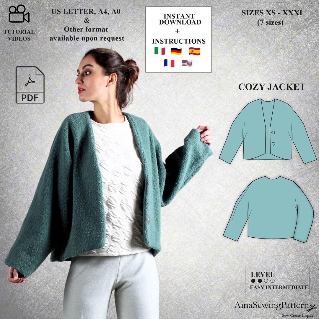 Women Jacket Pattern Winter Coat Pattern Short Coat Sewing Pattern ...