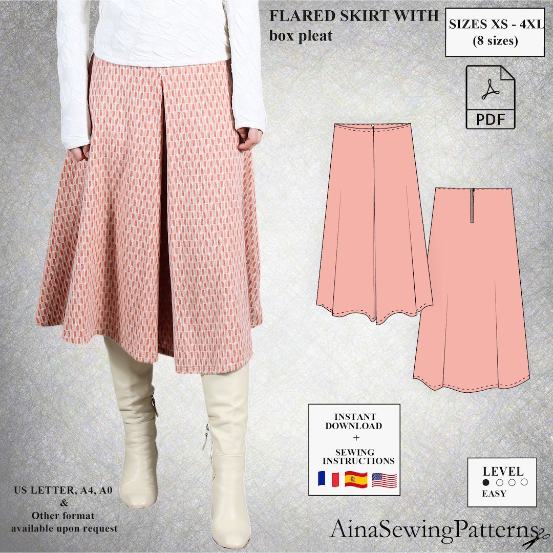Box Pleat Skirt Sewing Pattern | Flared Skirt Pattern | Midi Skirt ...