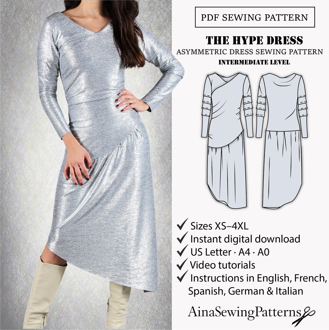 Asymmetric Draped Knit Dress Sewing | Evening Dress Sewing Pattern ...
