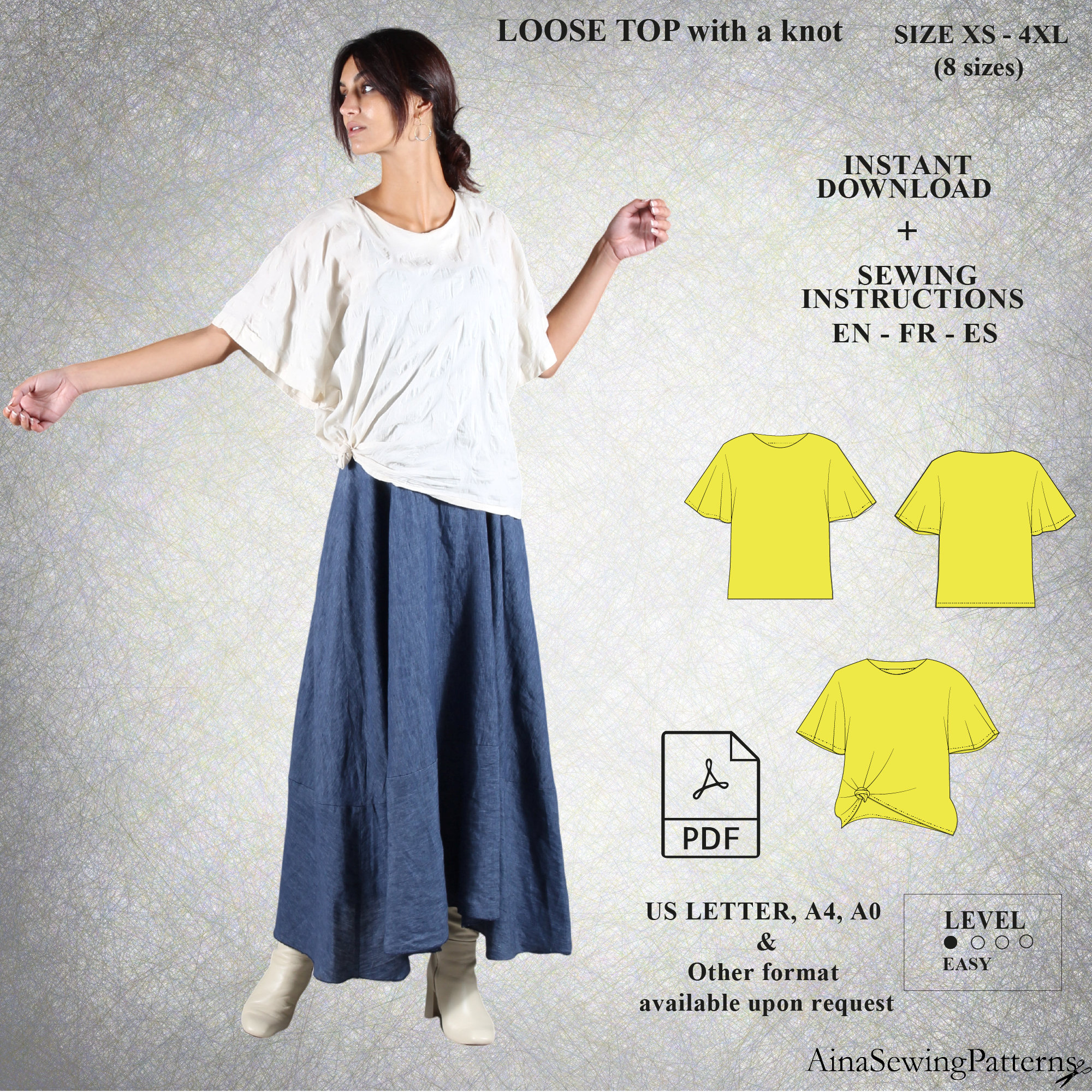 Top Sewing Pattern Blouse Sewing Pattern Summer Sewing Pattern Short ...