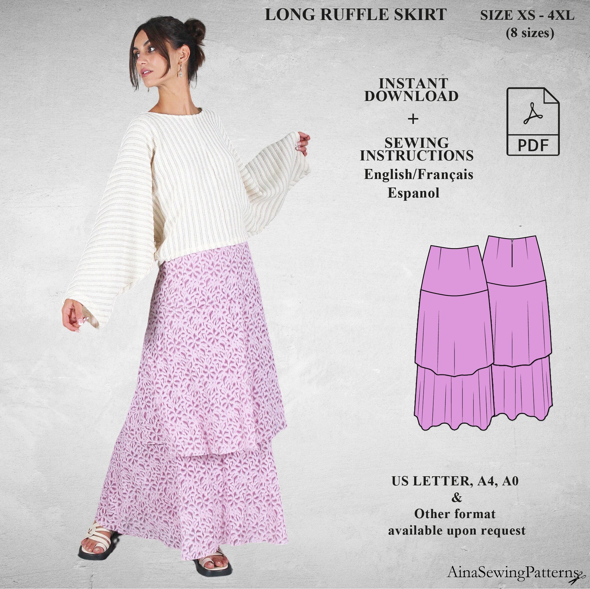 Ruffled Skirt Sewing Pattern Summer Skirt Sewing Pattern Boho Skirt ...