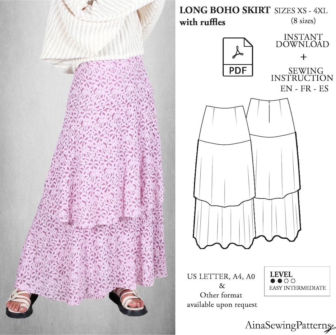 Ruffled Skirt Sewing Pattern Summer Skirt Sewing Pattern - Etsy
