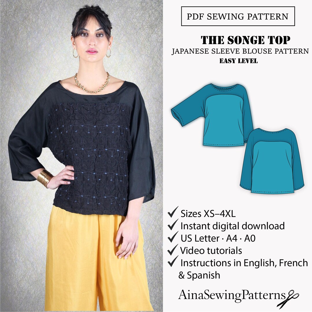 Top Sewing Pattern | Blouse Sewing Pattern | Japanese Sleeve Pattern ...