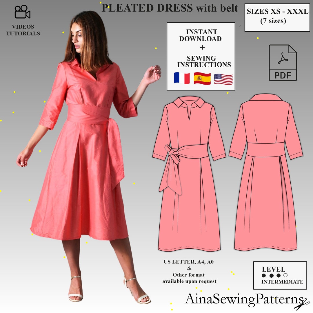 Cocktail Dress Sewing Pattern | Classic Dress Sewing Pattern | Pleated ...