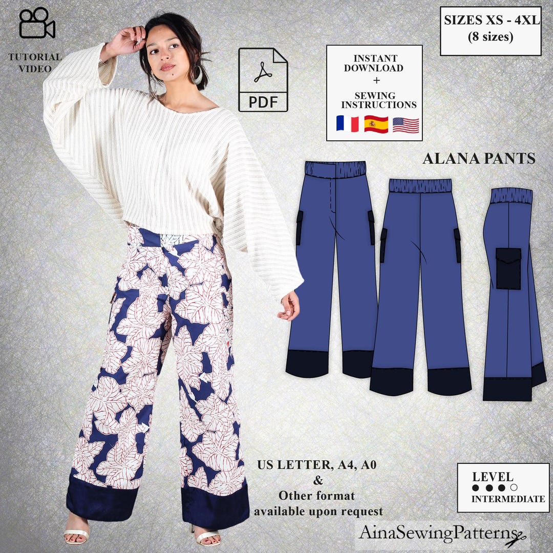 Cargo Pants Sewing Pattern | Flared Pants Sewing Pattern | Elastic ...