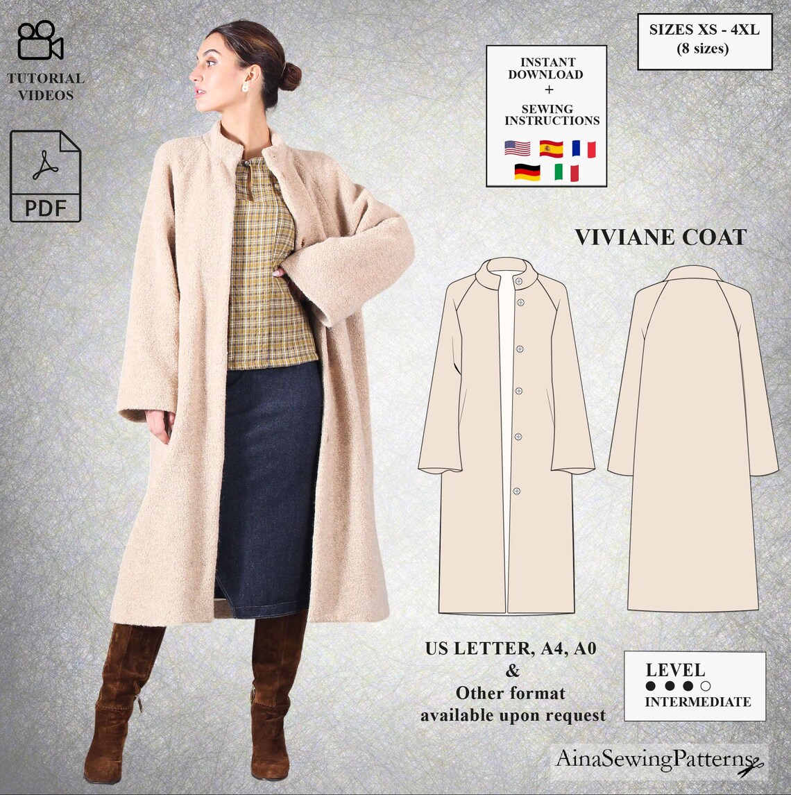 Women coat pattern | Winter coat pattern | Long coat sewing pattern ...