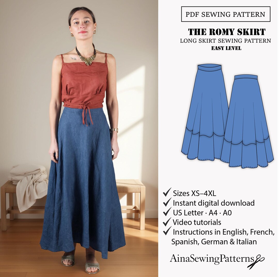 Maxi Skirt Sewing Pattern PDF | Flared Maxi Skirt | Long Skirt Pattern ...