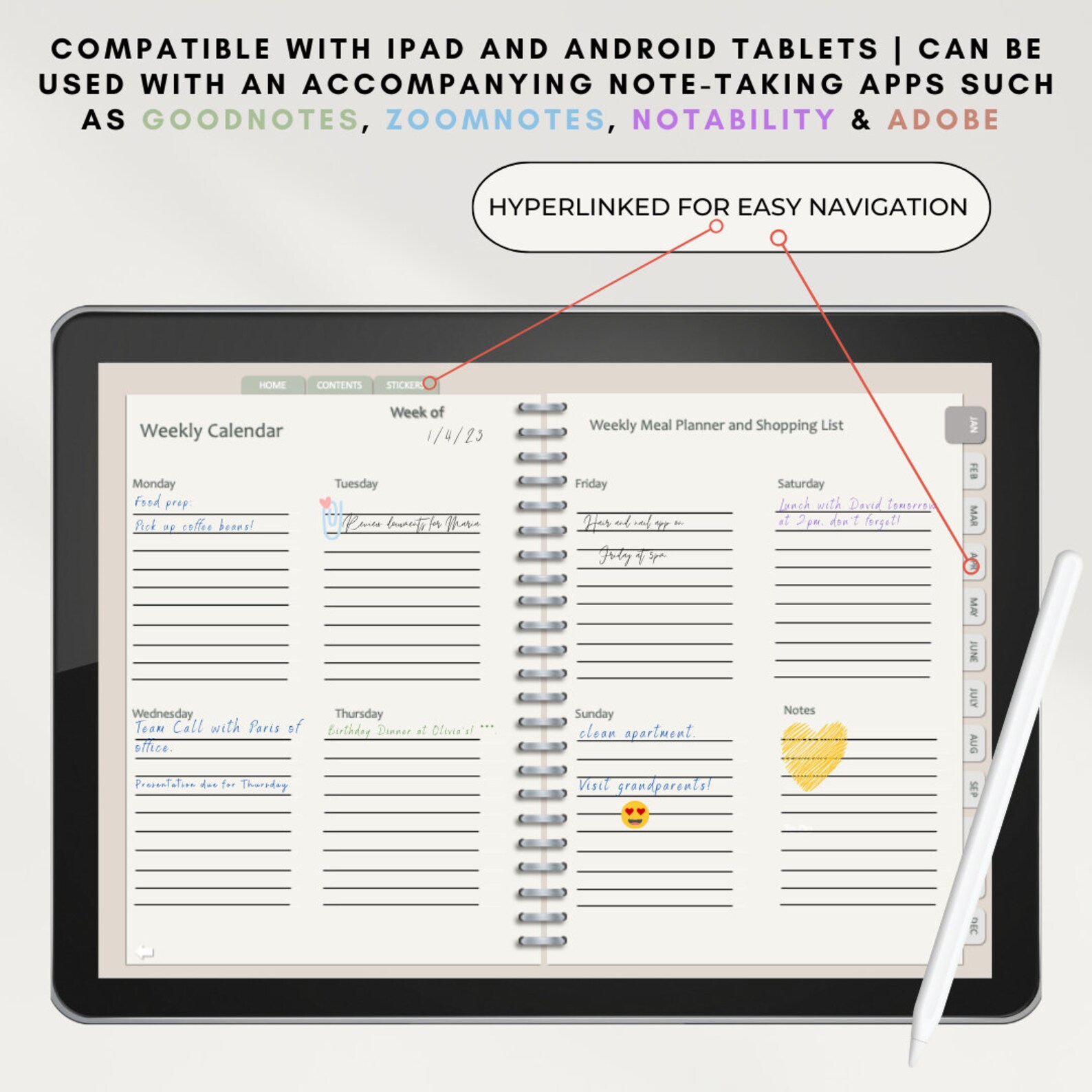 UNDATED Minimalist Weekly Landscape Digital Calendar Planner Electronic ...