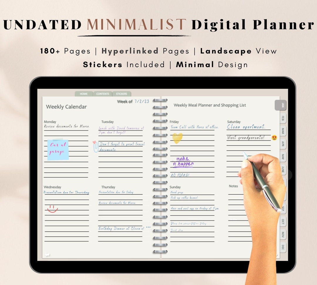 UNDATED Minimalist Weekly Landscape Digital Calendar Planner Electronic ...
