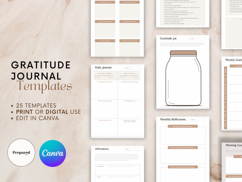 Printable Digital Gratitude Journal Templates Editable on - Etsy