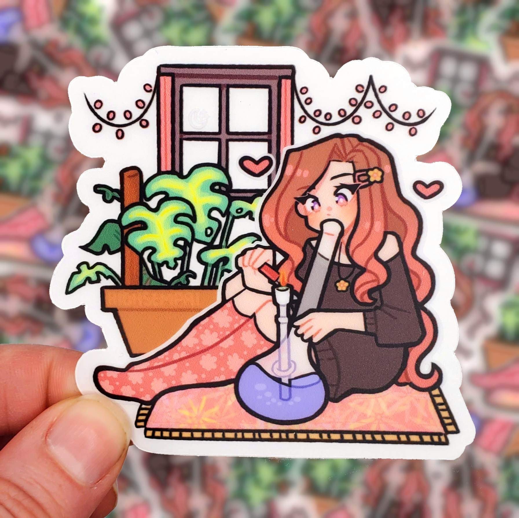 Cozy Sesh Spot Sticker Boho Hippie Anime Stoner Girl 420 Plant Lover ...