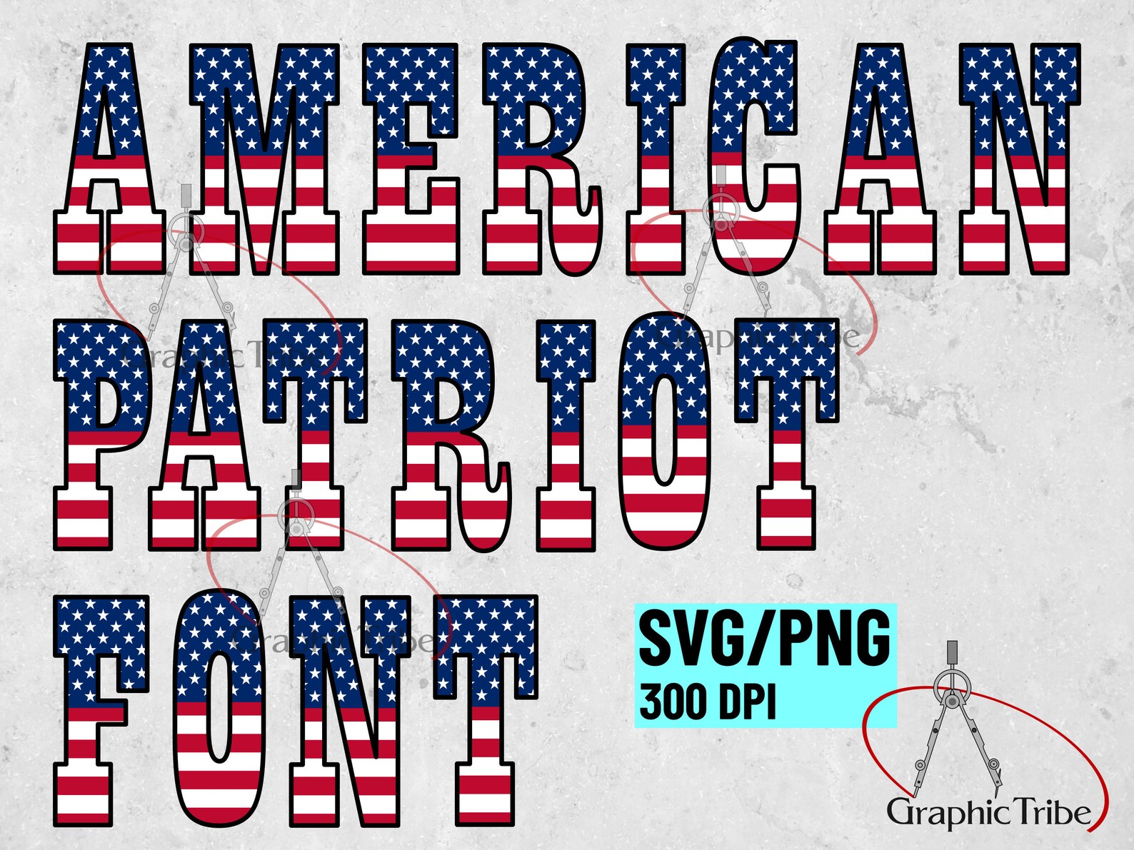 Patriotic USA Flag Font SVG/PNG Red White and Blue Flag Alphabet ...