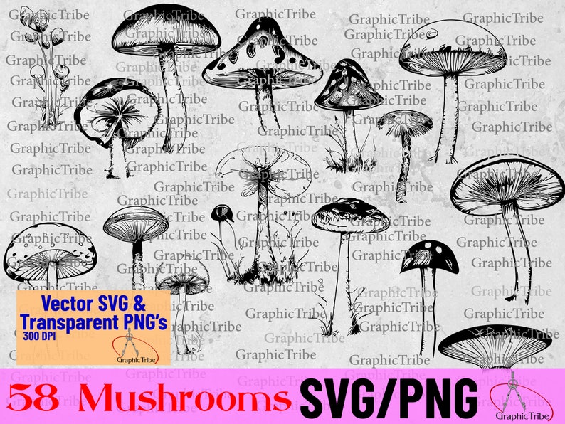 58 Cute Mushroom Toadstool SVG/PNG Clipart Bundle Instant Download ...