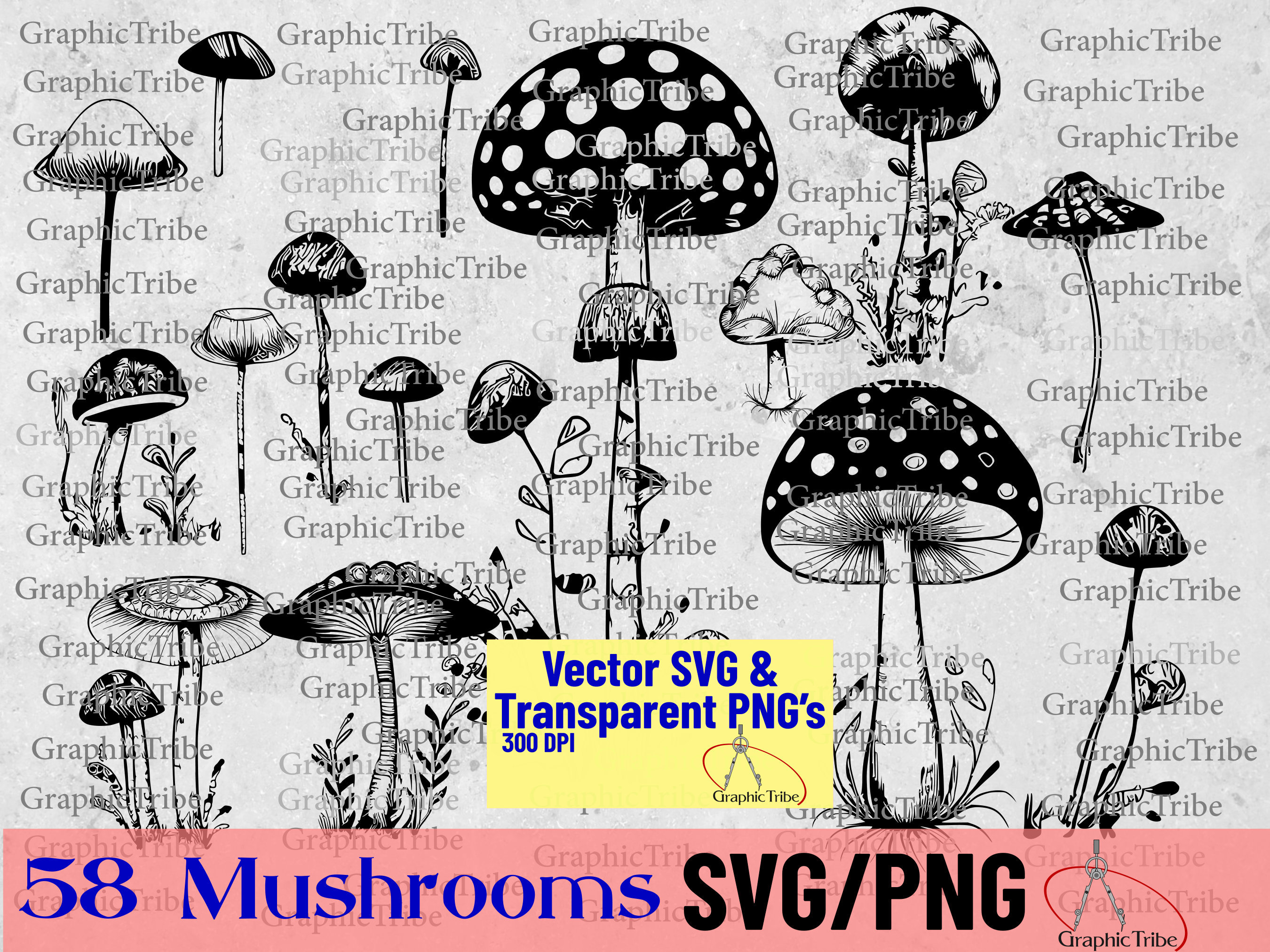 58 Cute Mushroom Toadstool SVG/PNG Clipart Bundle Instant Download ...