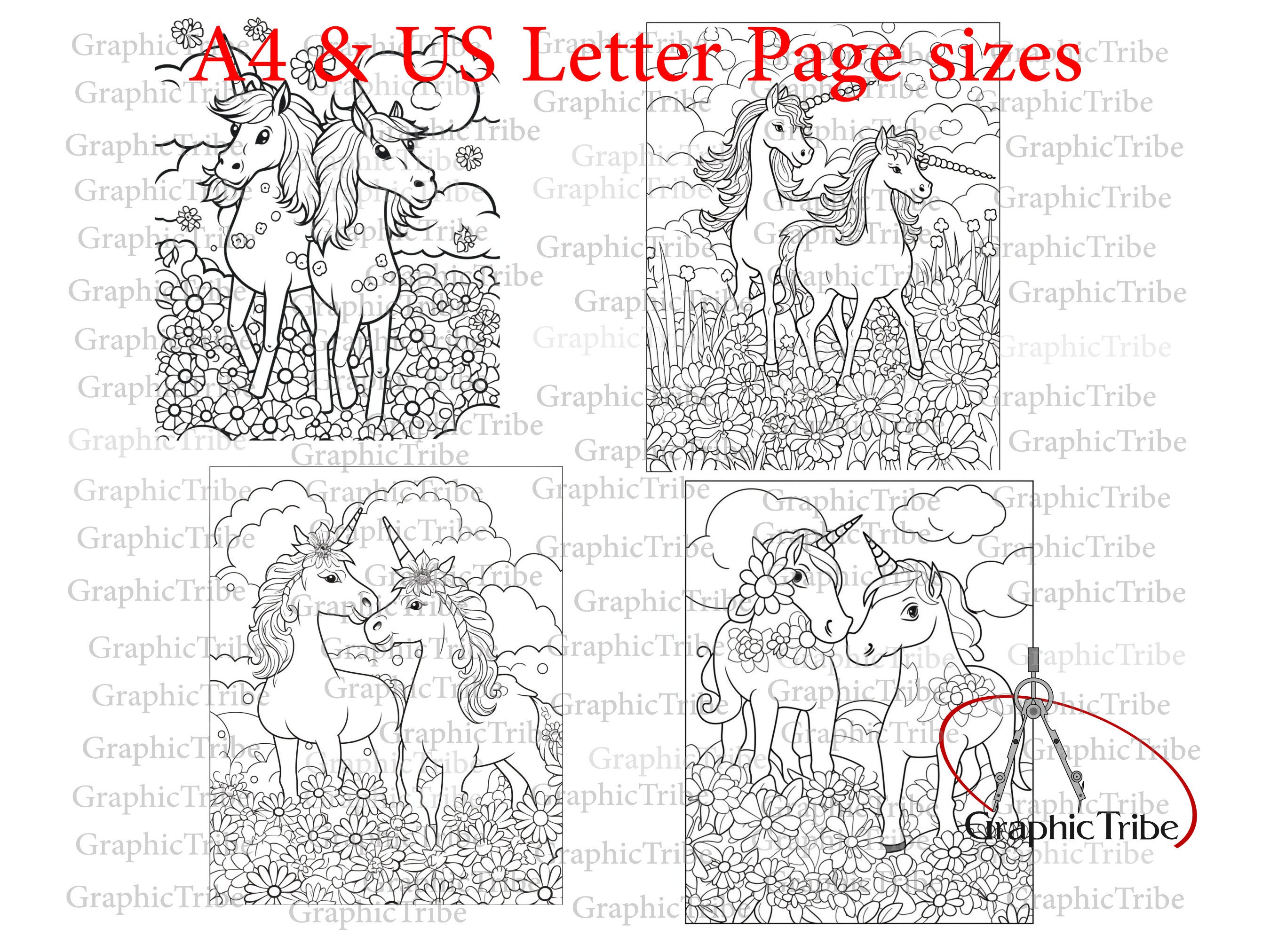 8 Unicorn Downloadable Coloring Pages for Kids, Game Activity Printable ...