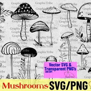 58 Cute Mushroom Toadstool SVG/PNG Clipart Bundle Instant Download ...