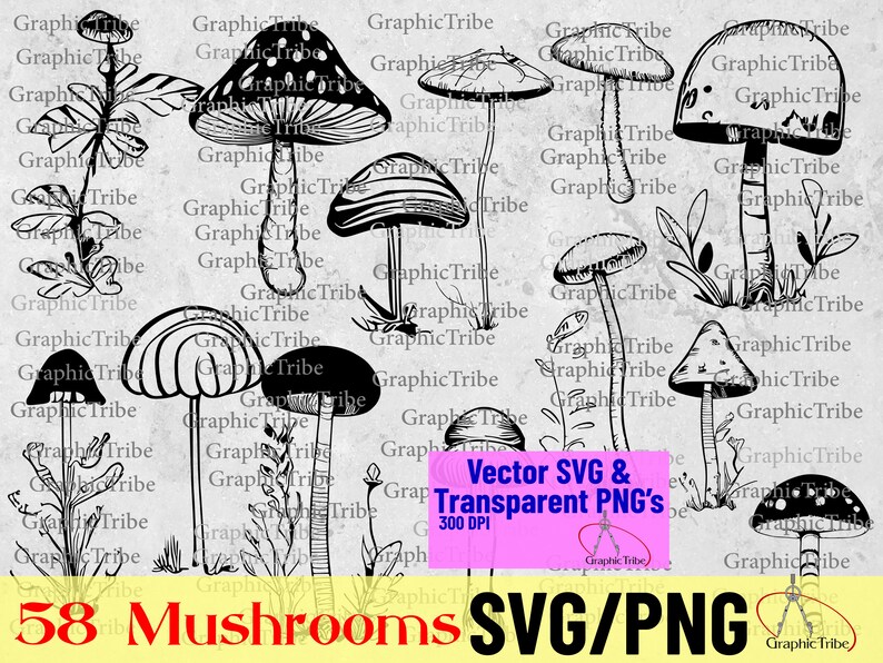 58 Cute Mushroom Toadstool SVG/PNG Clipart Bundle Instant - Etsy
