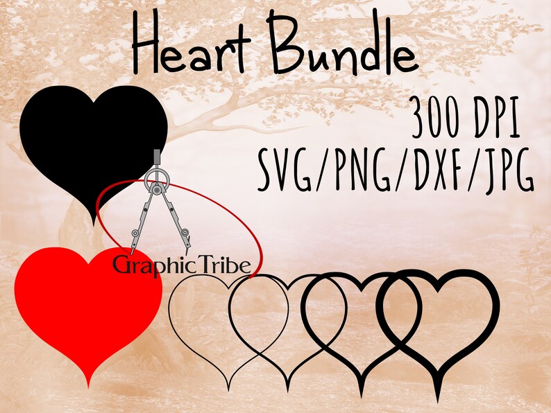 Basic Heart Vector SVG DXF PNG Clipart Bundle, Valentine, Birthday or ...