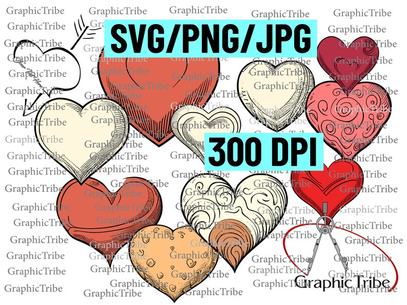 30 Cartoon Heart Vector SVG and PNG Clipart Bundle, Valentine Love SVG ...