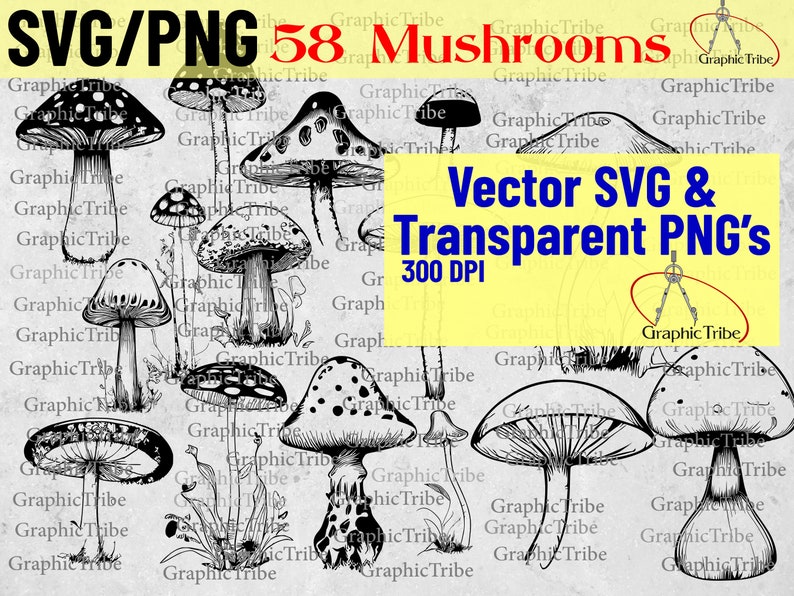 58 Cute Mushroom Toadstool SVG/PNG Clipart Bundle Instant Download ...