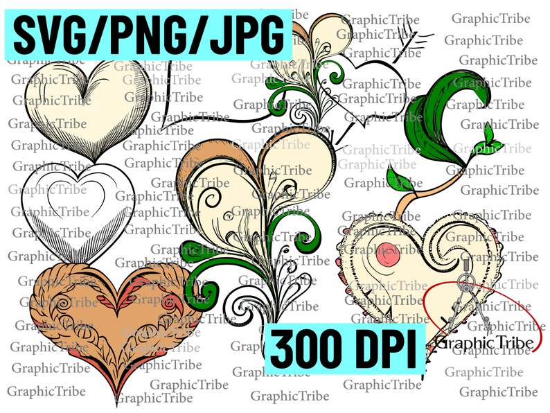 30 Cartoon Heart Vector SVG and PNG Clipart Bundle, Valentine Love SVG ...