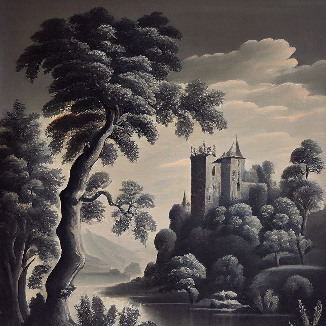 Vintage Landscape Oil Painting Castle Trees and Nature - Etsy