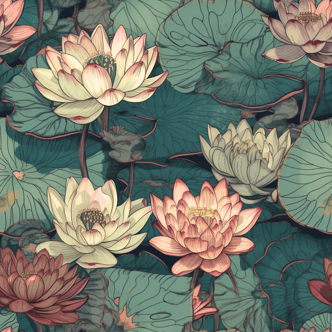 Seamless Water Lilies Pattern - Etsy
