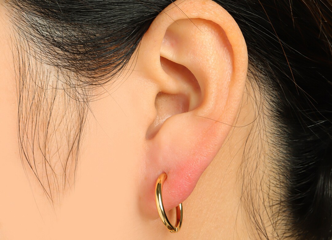 Brass Round Huggie Earring, Gold Circle Huggie Hoop Earring Clasp ...