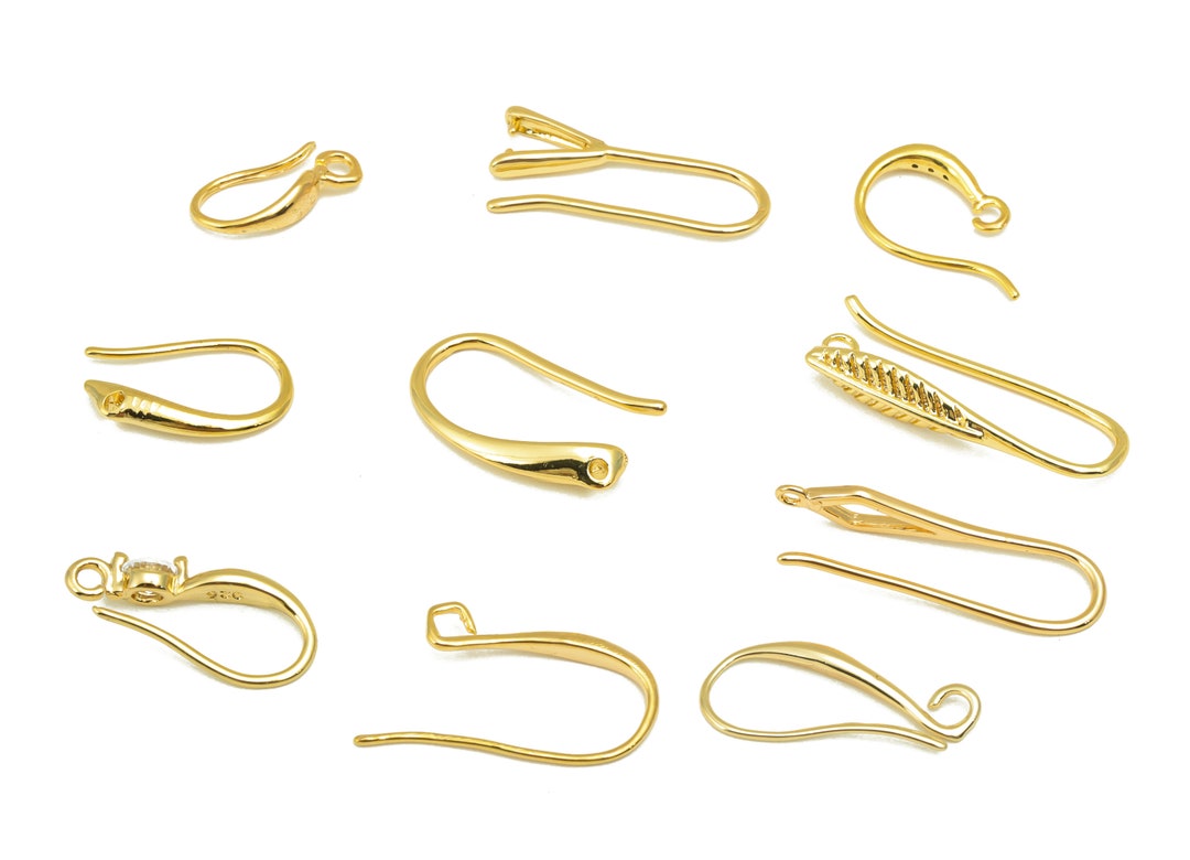 Gold Earring Hooks , 18K Gold CZ Ear Wire , Brass Solitaire Hook ...