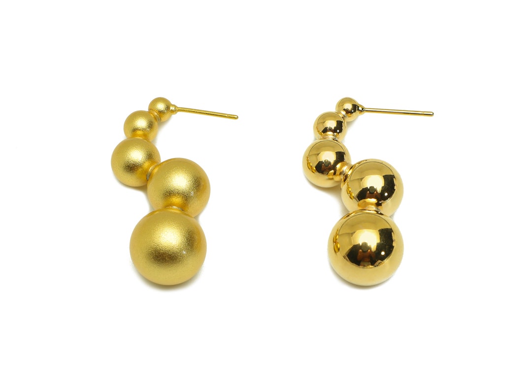 Ball Sequence Earring, Brass Round Ball Pad Earrings Posts, Textured ...