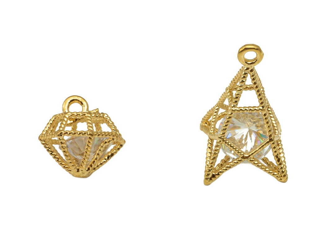 Gold Wire Charms, Brass Spiral Wire, Mini Pyramid Earring Charm, Bling ...