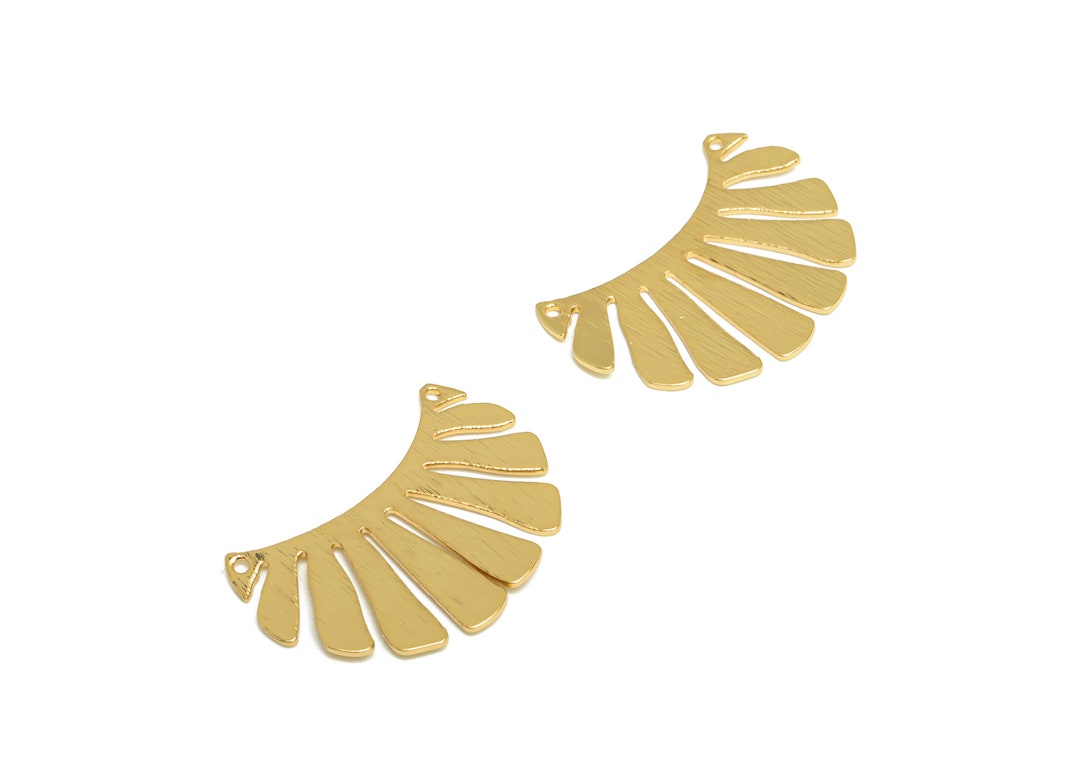 Gold Sector Connector, Brass Geometric Leaf Earring Connector, Textured ...