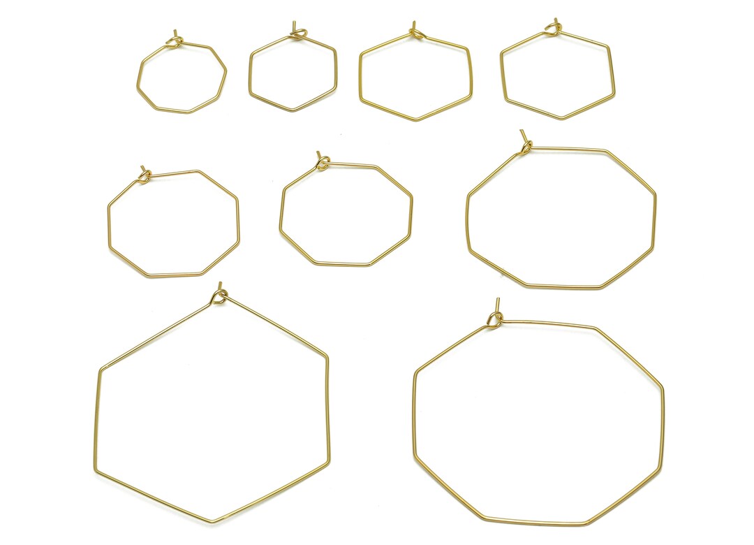 Hexagon Ear Wire, Brass Octagon Wire Earring Post, Gold Pentagon ...