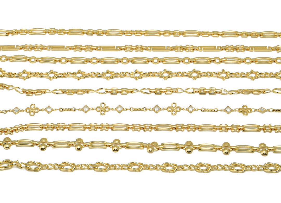 18K Gold Bracelet Chain Brass CZ Flower Link Chain - Etsy