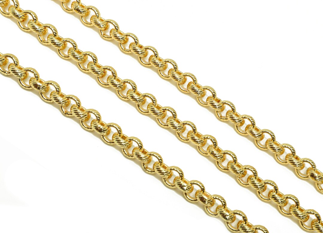 8.5mm Rolo Chains, Brass Textured Hammered Open Rolo Chains, Gold ...