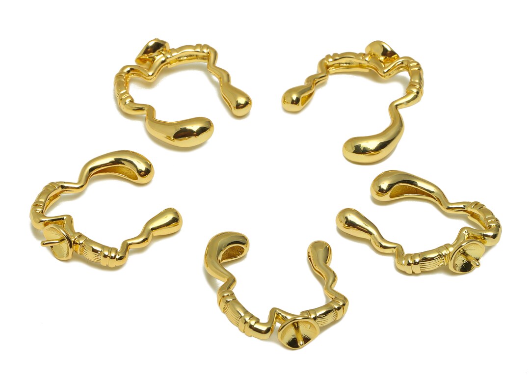 Gold Melting Bead Cap, Gold Wavy Earring Cap Bails, Brass Mini Square ...