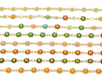 Brass Flower Link Chain Gold Link Chain Cubic Zirconia CZ Link Chain ...