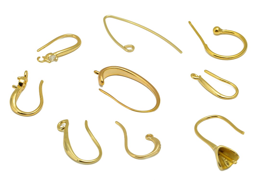 Gold Earring Hooks, Brass Textured Earring Wires, Gold Solitaire ...