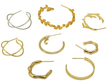 Gold Minimalist Studs, Brass Crystal Earring Posts, Cubic Zircon Round ...