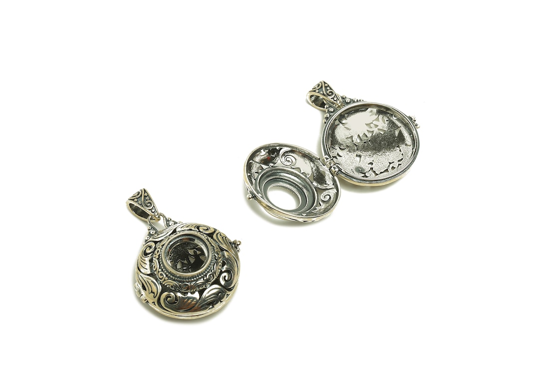 10mm Round Locket Pendant Setting, Sterling Silver Textured Locket ...